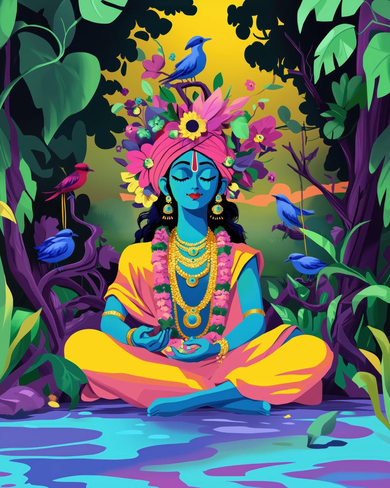 Lord Krishna Psychedelic Art Print, Spiritual Gift, Krishna Trippy Art ...