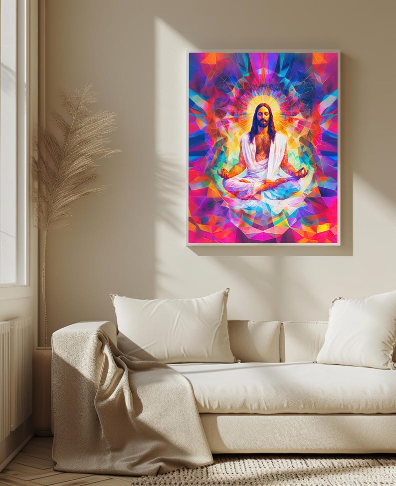 Póster imprimible de Jesús psicodélico en meditación, Jesús psicodélico ...