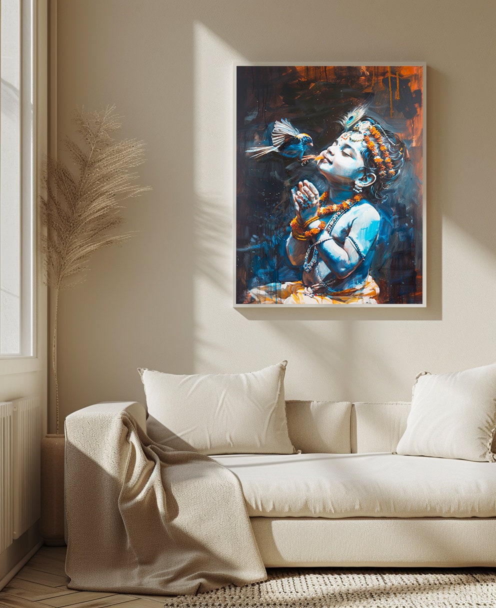 Child Krishna Print, Hindu Print, Hinduism, Religious, Wall Art, Indian ...