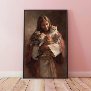Lord Jesus With Cats Art Print: Christ Art, Spiritual Art (digital ...