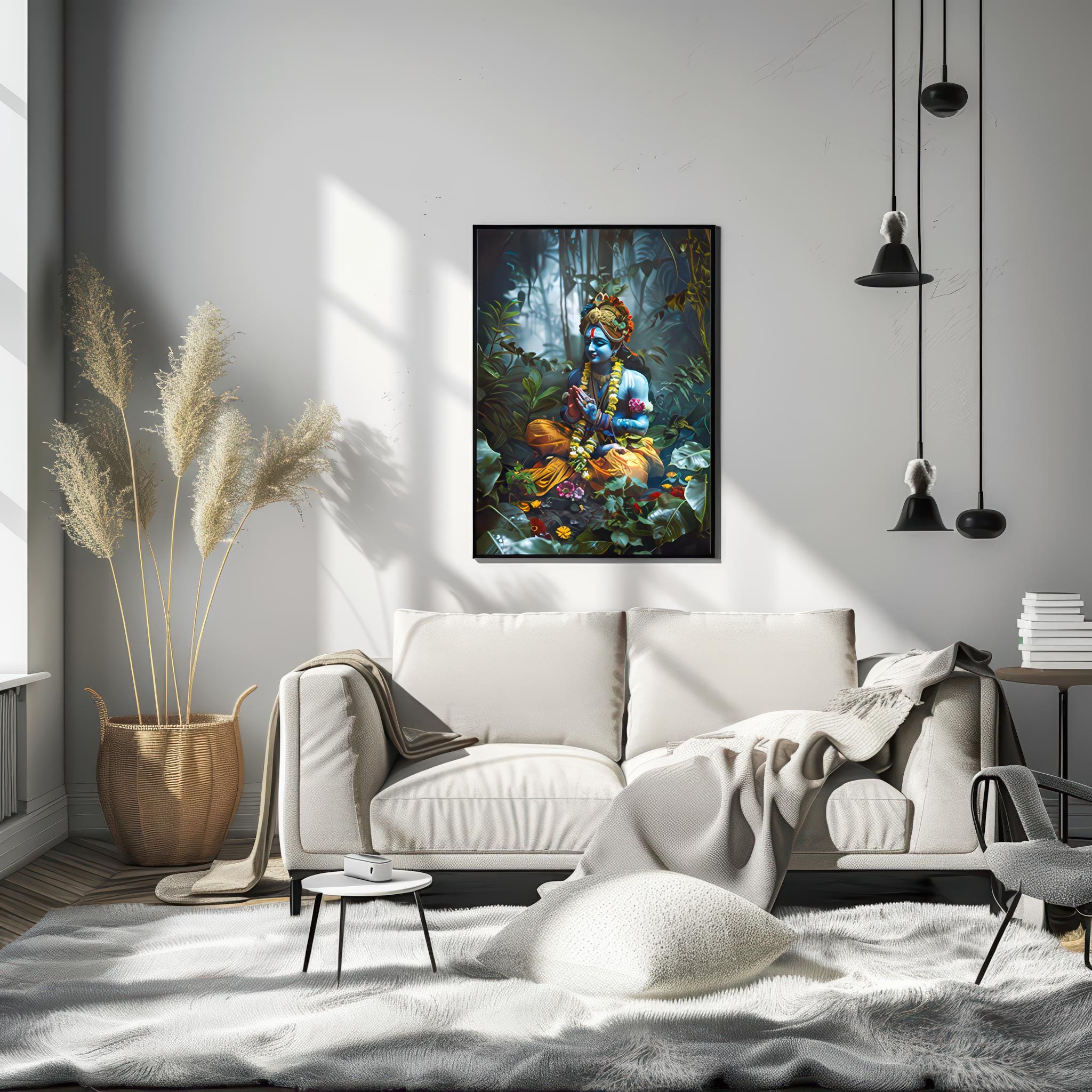 Krishna Meditation Art, Krsna Art Print, Yoga Room Decor, Hindu Wall ...
