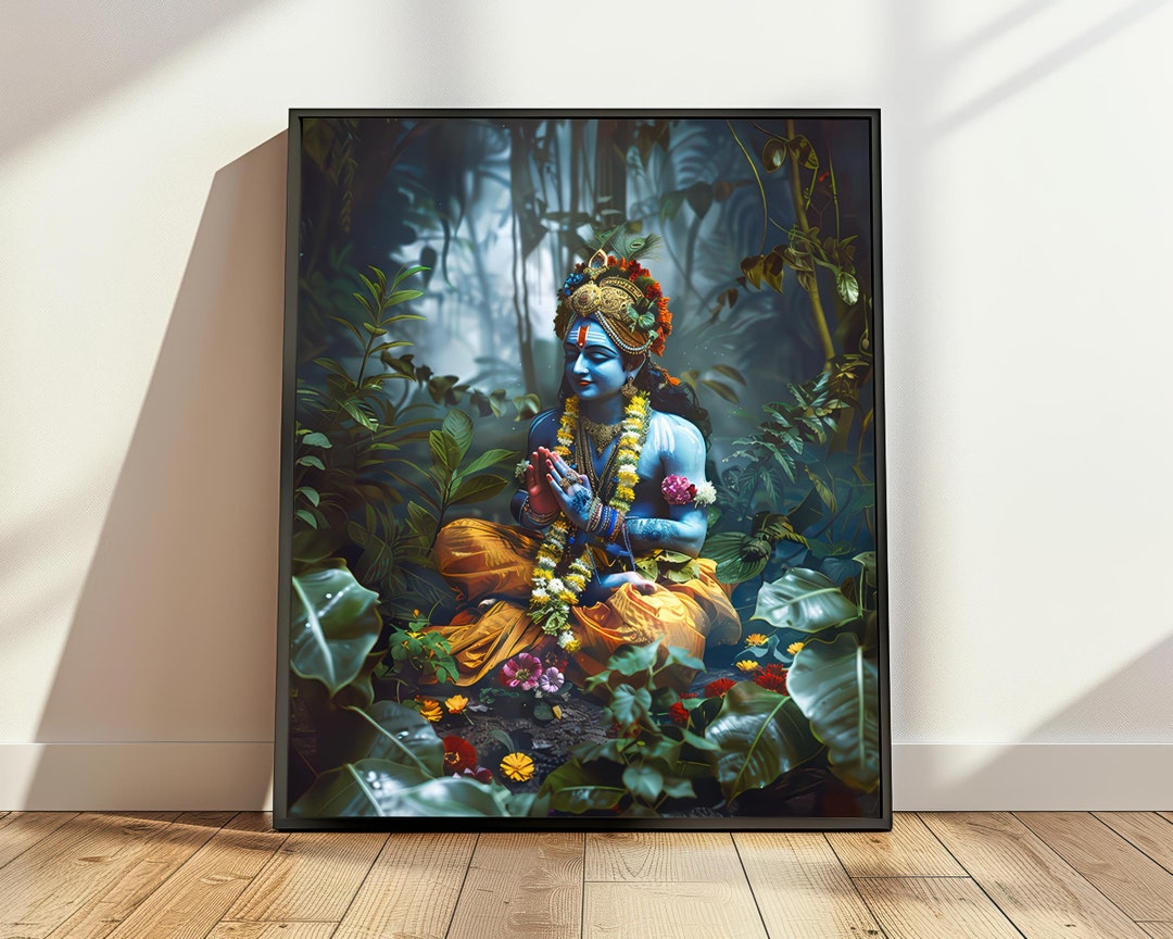Krishna Forest Dream Art Printable, Meditation Art, Hindu Gift, India ...