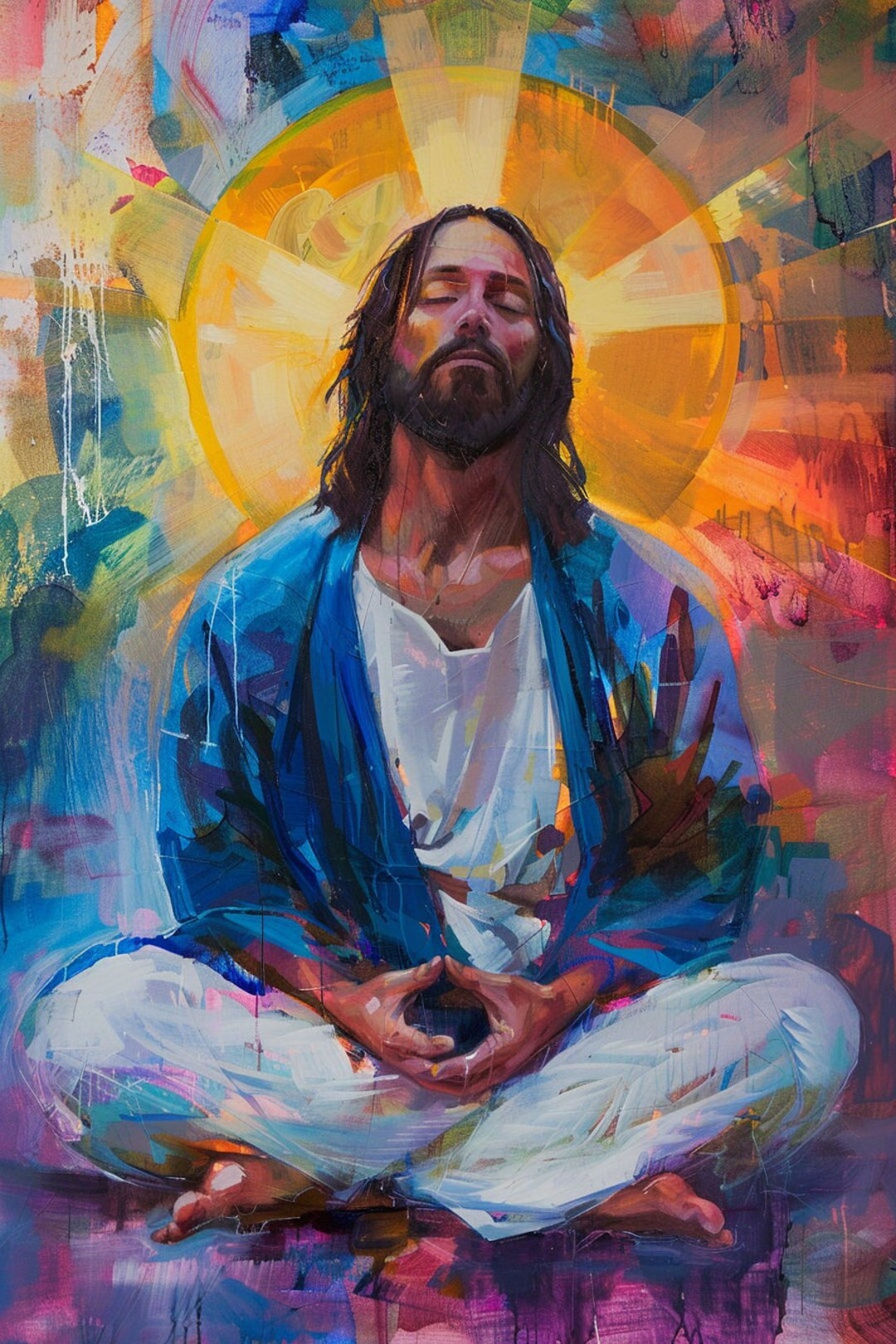 Jesus Meditating Meditation Room Decor Jesus Portrait Art Christian Art ...