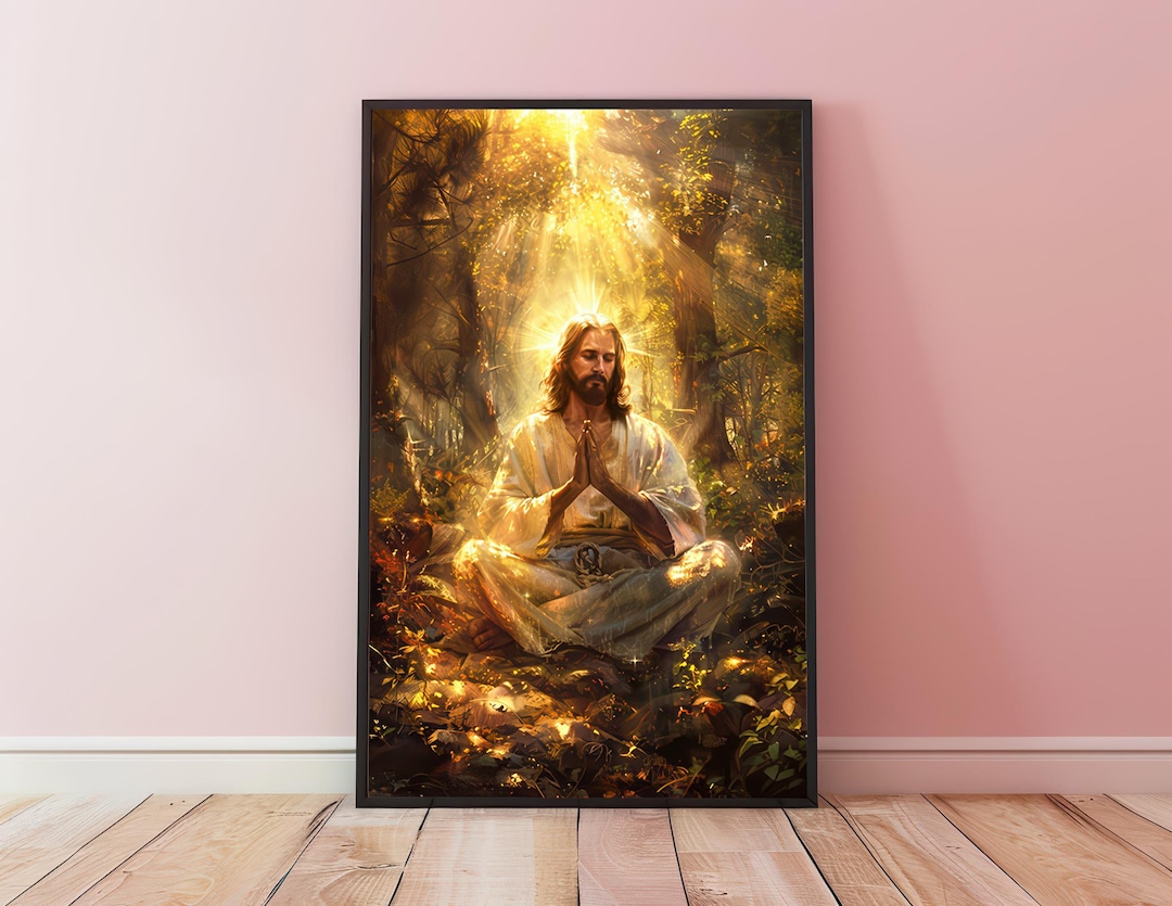 Jesus Spiritual Forest Art Print, Religious Gift, Meditating Jesus ...