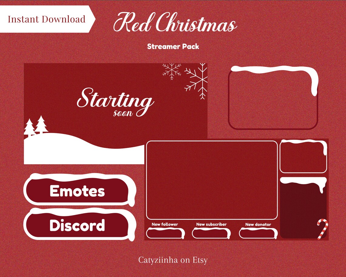 RED CHRISTMAS Stream Overlay Package for Twitch, Aesthetic Cute Red ...