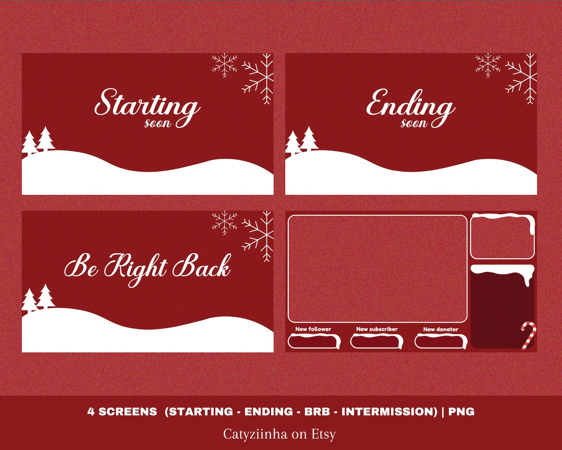 RED CHRISTMAS Stream Overlay Package for Twitch, Aesthetic Cute Red ...