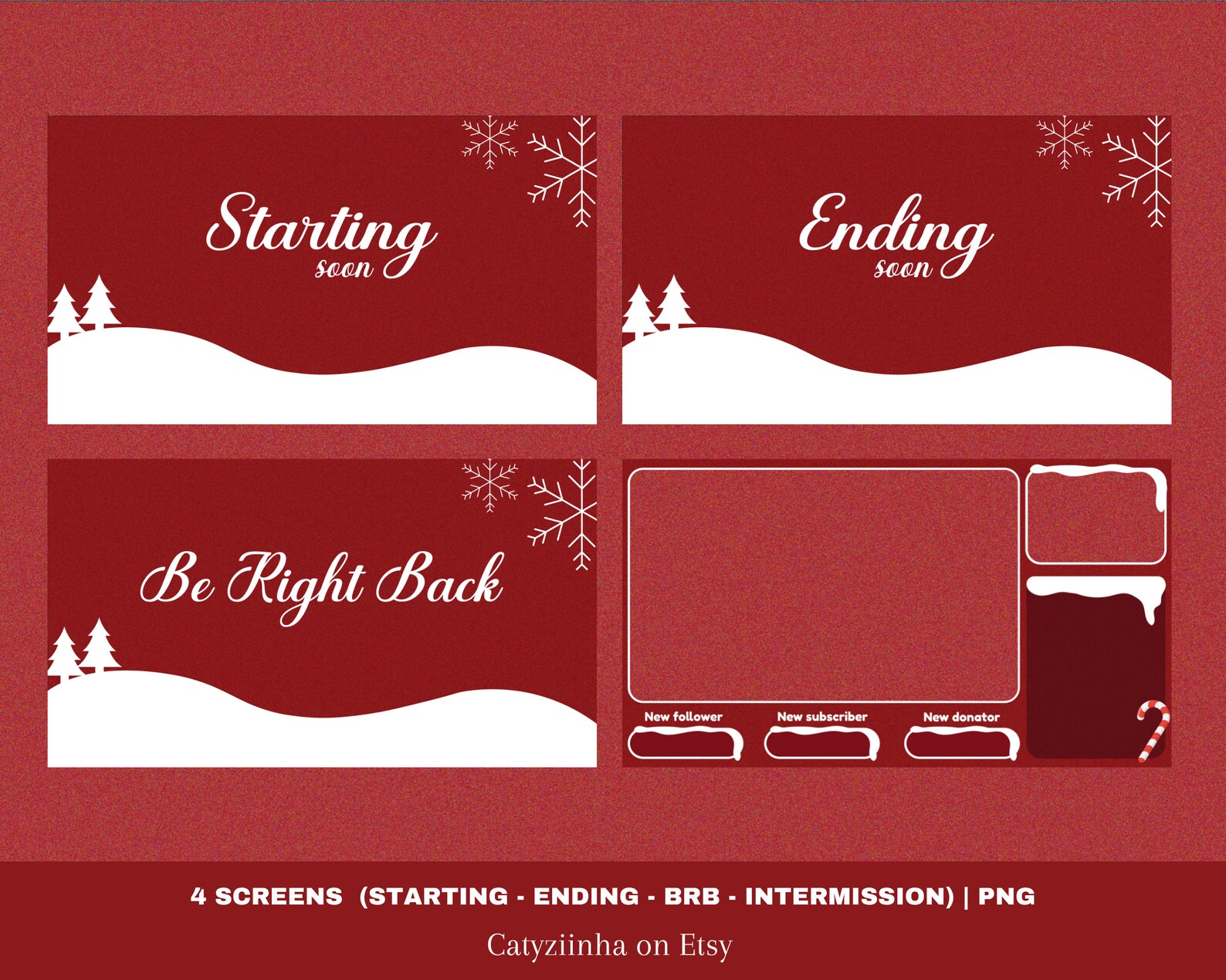 RED CHRISTMAS Stream Overlay Package for Twitch, Aesthetic Cute Red ...