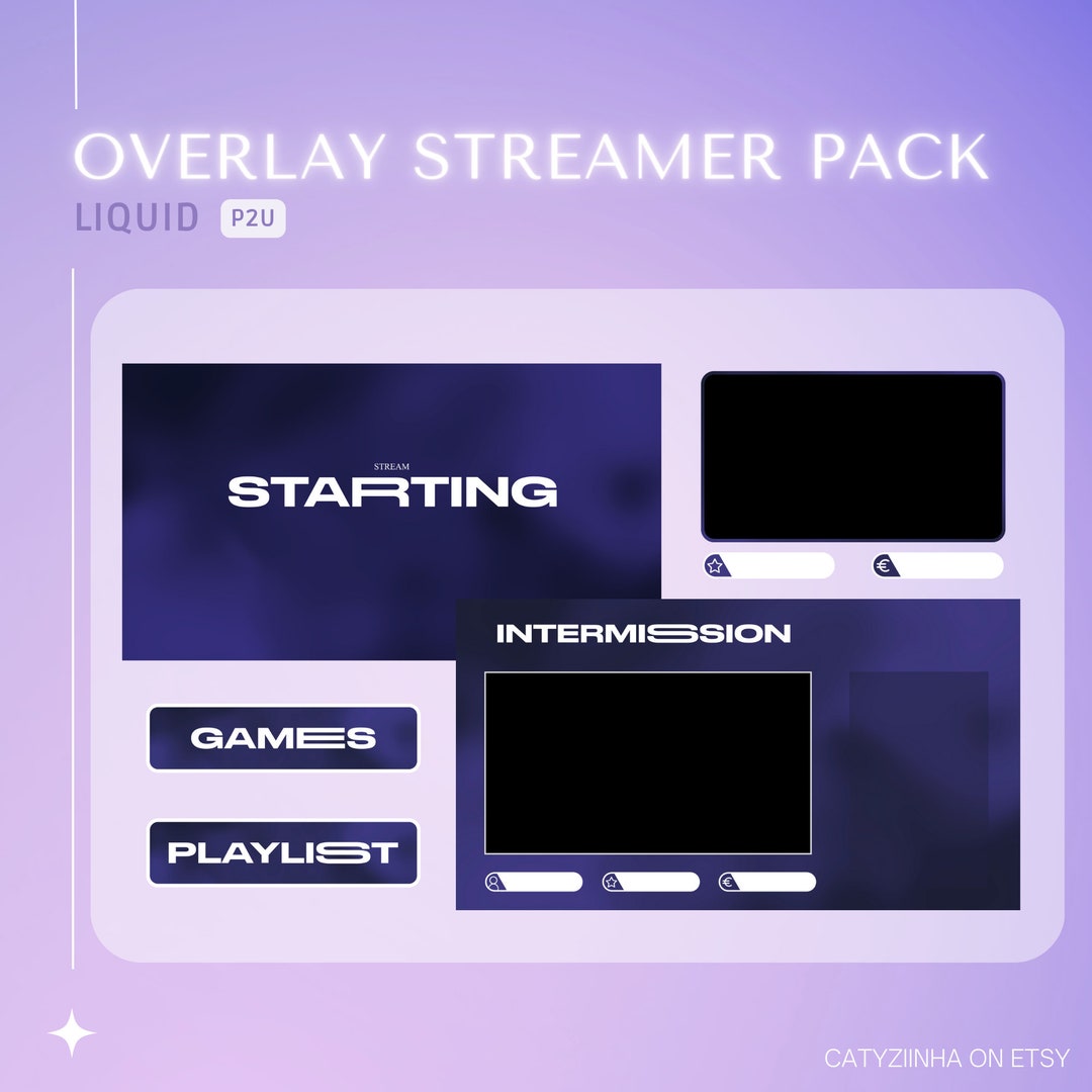 LIQUID Stream Overlay Pack P2U Twitch/kick/yt Aesthetic, Purple - Etsy