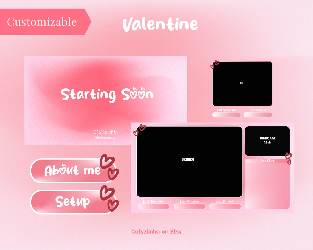 Customizable Valentine Stream Overlay Pack Twitch, Vtuber, OBS, Streamlabs - Etsy Portugal