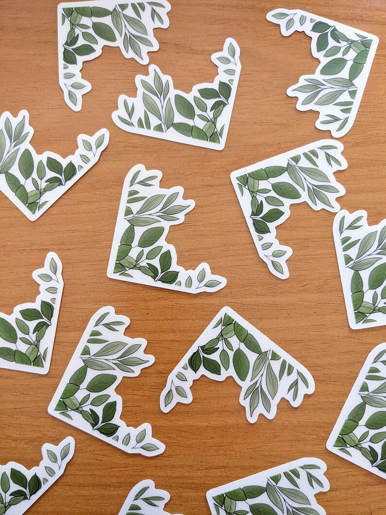 Green Leaves Corner Border Clear Sticker, 2"x2" - Etsy