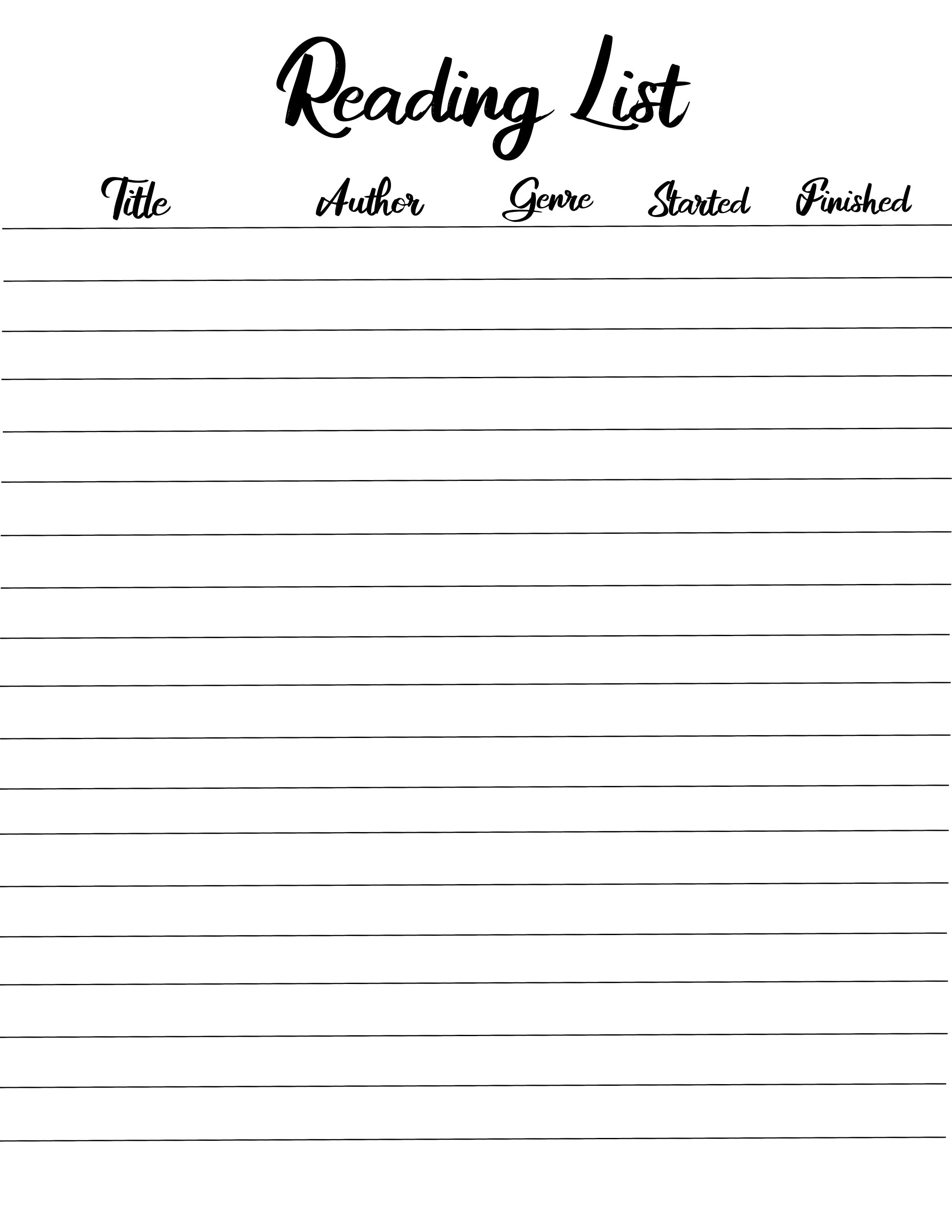 Book Reading List, Book Journal, Book TBR List, Reading List, Reading ...