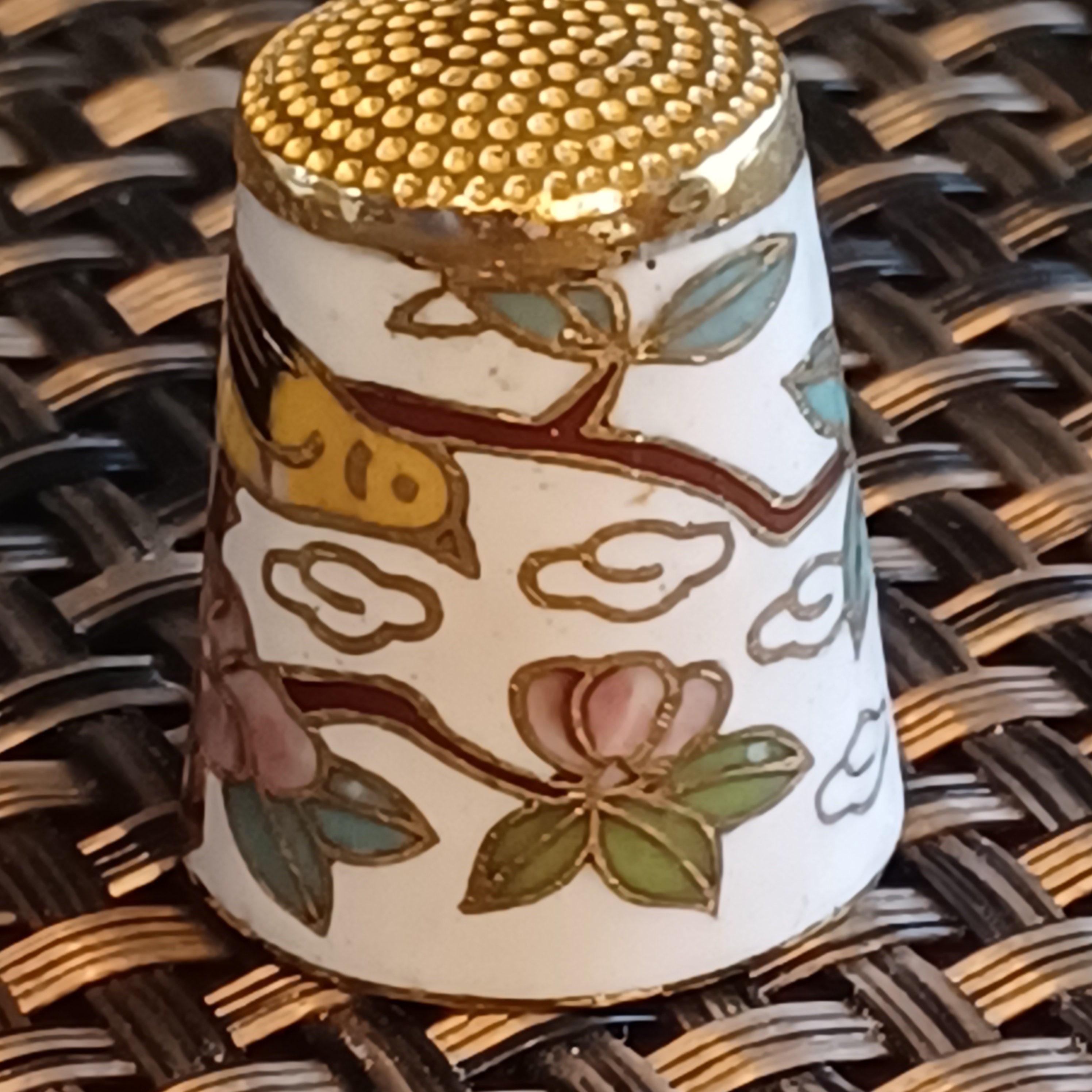 White Cloisonne Thimble Bird and Flowers Vintage Enamel - Etsy