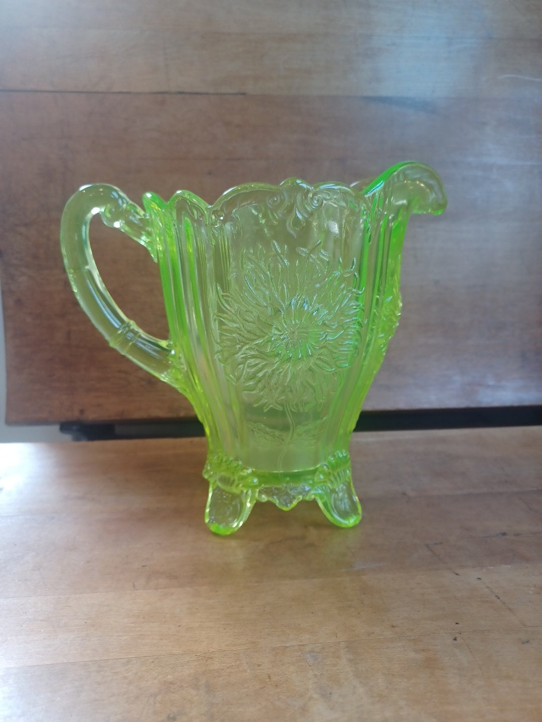 Vintage Mosser Glass, Dahlia Pattern, Pitcher, Vaseline Yellow, Uranium ...