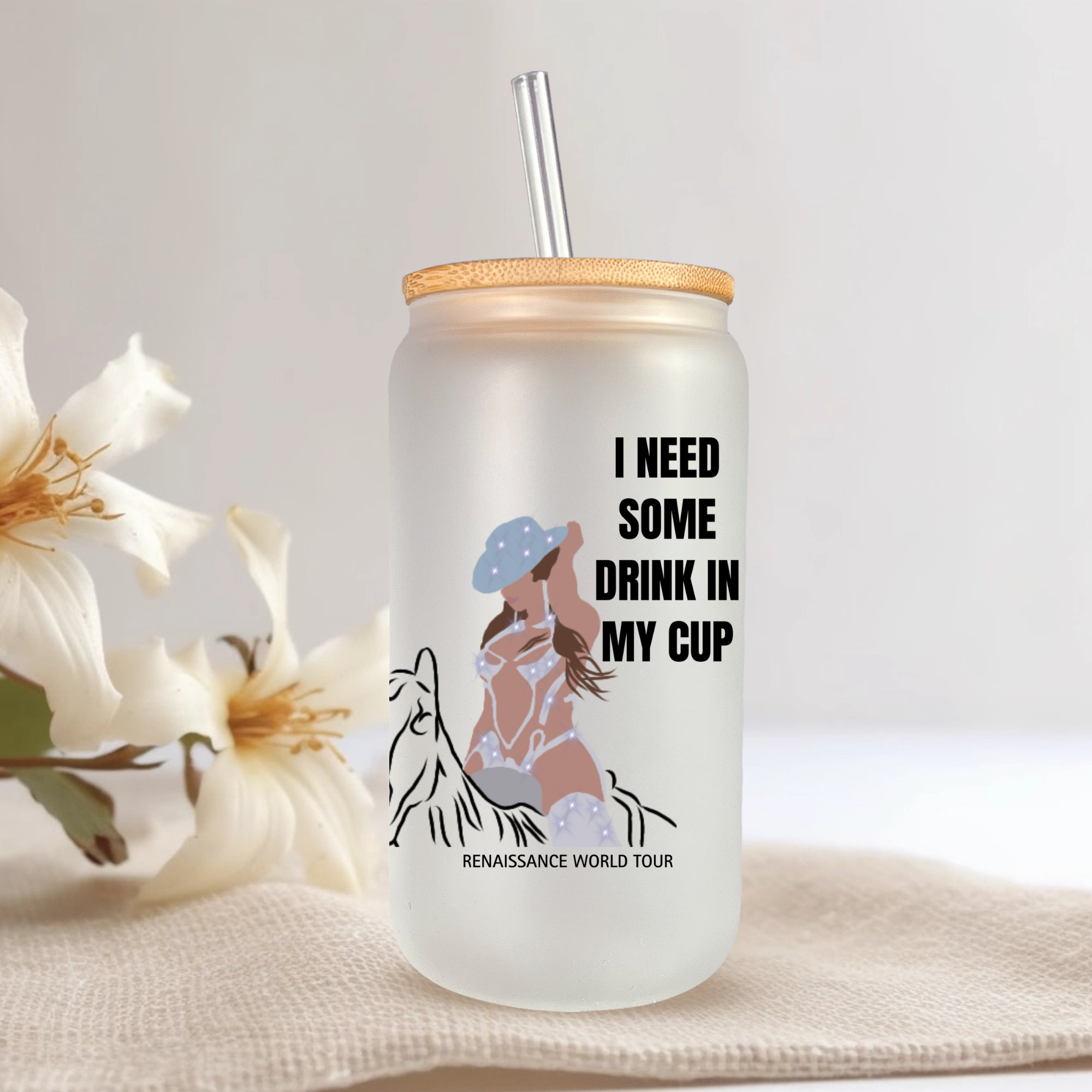 Beyonce Song Lines Inspired Cute Smoothie Glass Cup, Queen Bey Theme ...