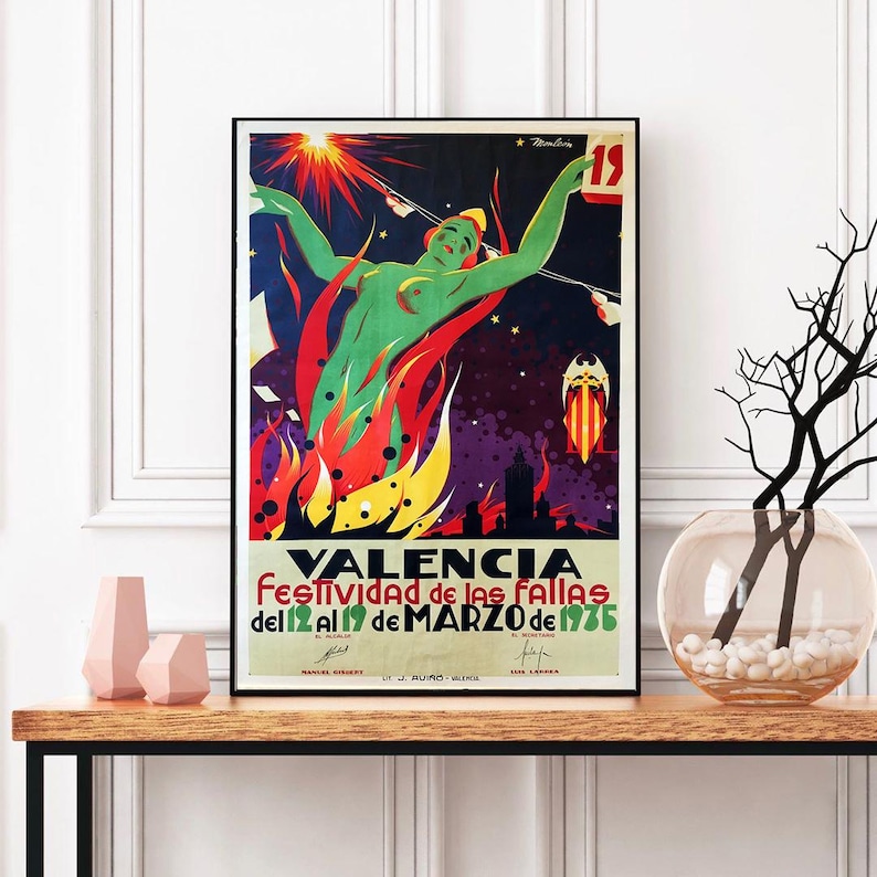 Fallas Festival Vintage Poster Set - Spain Travel Wall Art - Retro ...