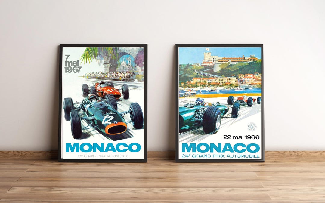 Grand Prix Poster Set | Monaco Racing Prints | Vintage Canvas Wall ...