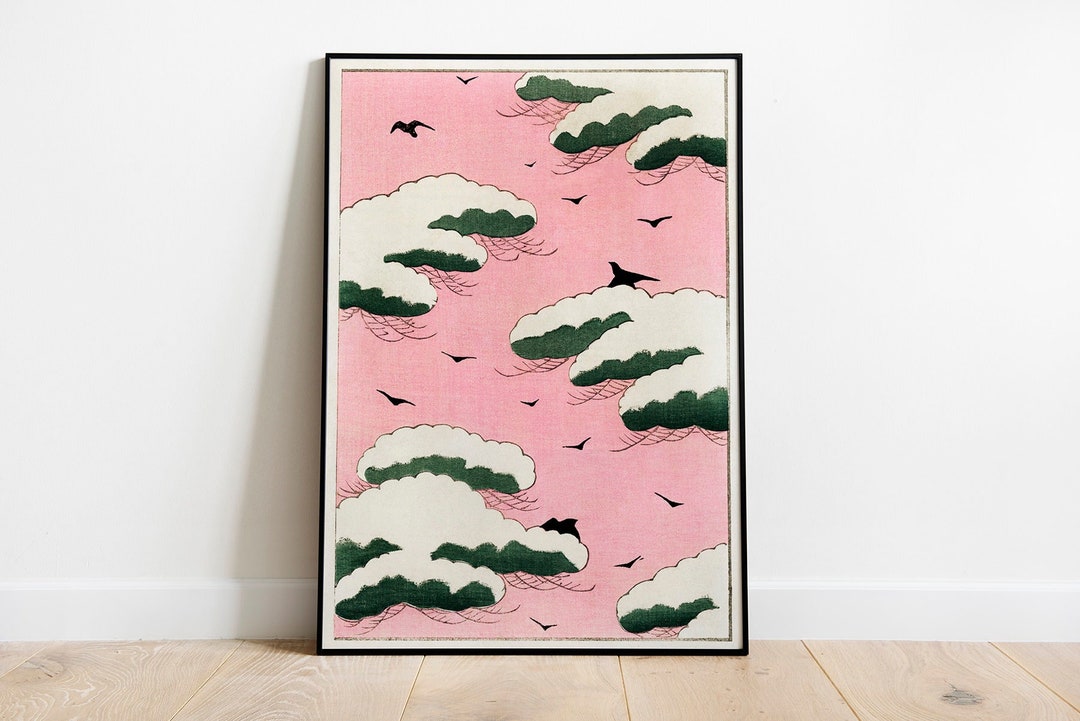 Japanese Art pink Sky Illustration From Bijutsu Sekai by Watanabe Seite ...