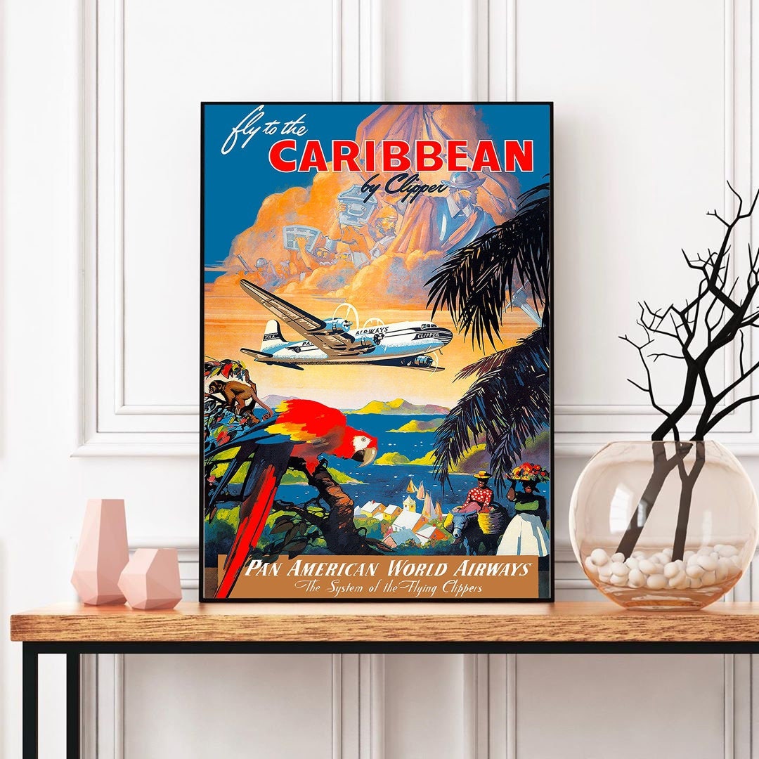 Vintage Caribbean Travel Poster | Tropical Wall Art | Boho Beach Wall ...