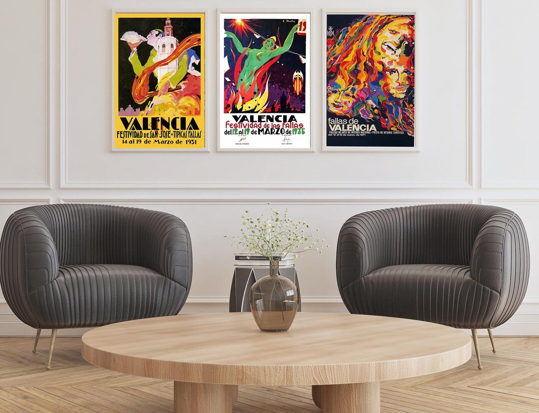 Fallas Festival Vintage Poster Set - Spain Travel Wall Art - Retro ...
