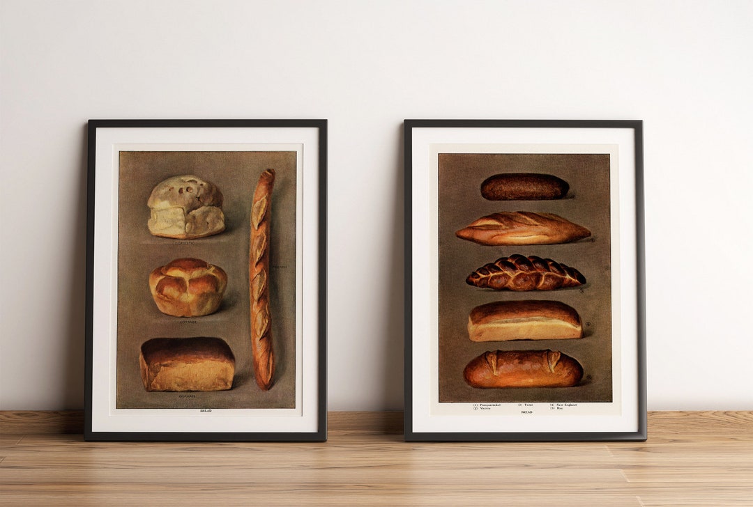 Kitchen Illustration Set | Bread Prints Canvas Poster | Wall Decor for ...