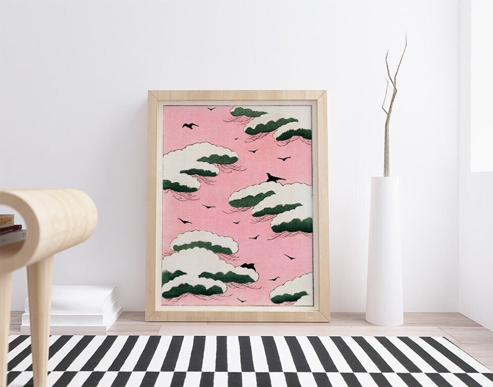 Japanese Art pink Sky Illustration From Bijutsu Sekai by Watanabe Seite ...