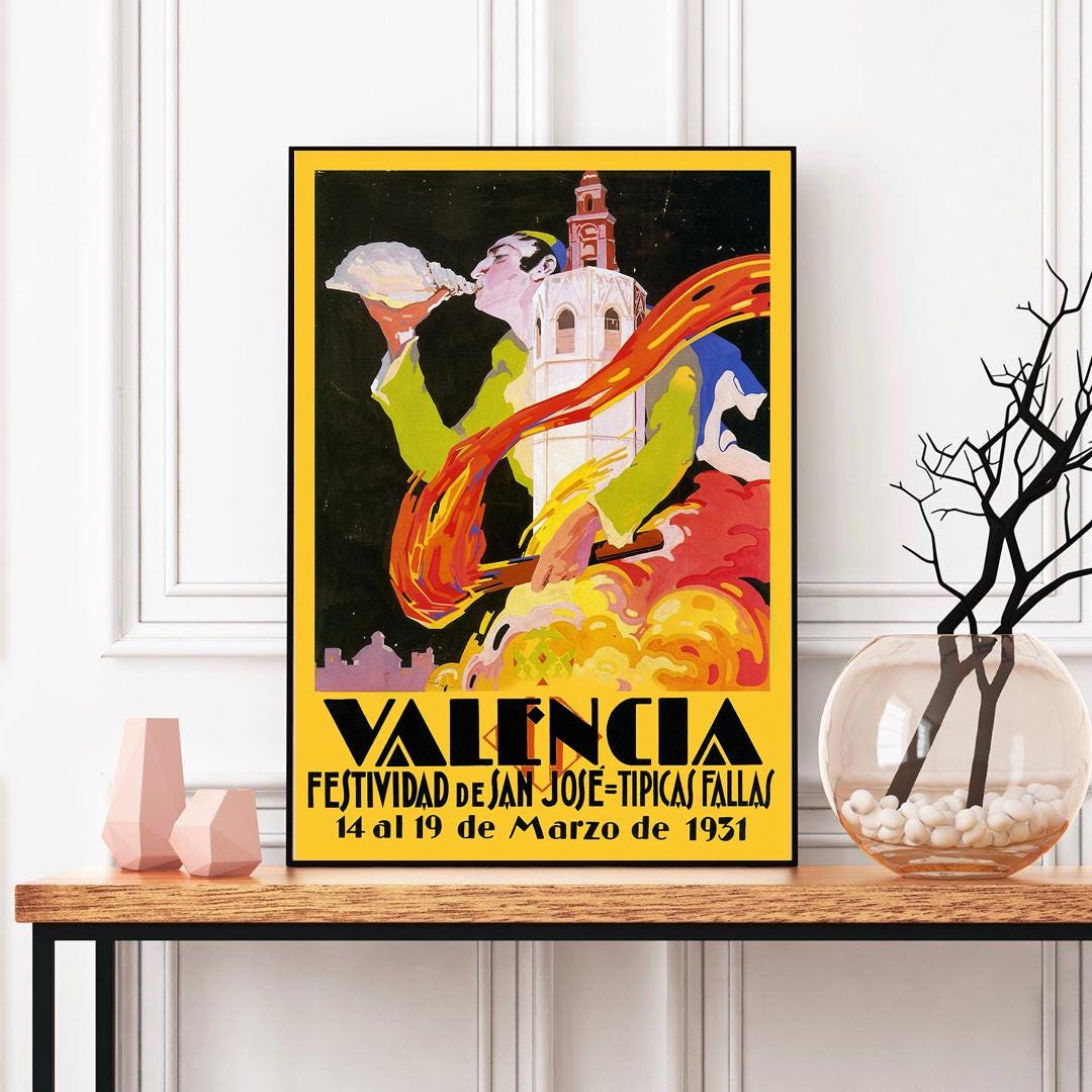 Fallas Festival Vintage Poster Set - Spain Travel Wall Art - Retro ...
