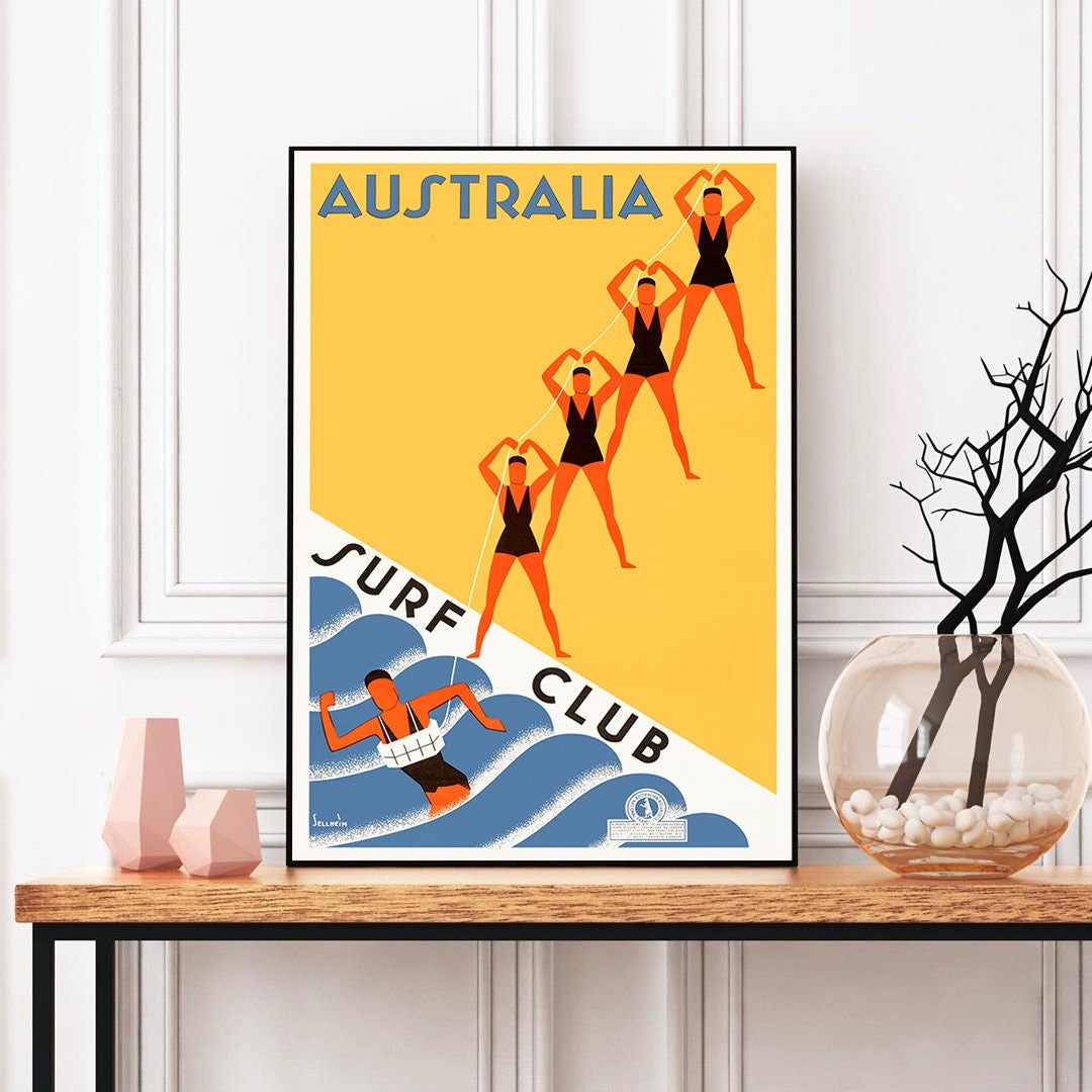 Vintage Beach Poster - Australia Surf Art - 1950s Travel Advertising ...