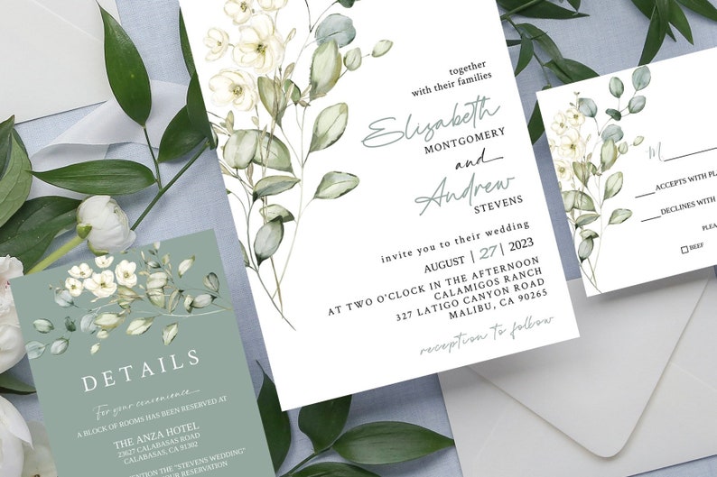 Sage Wedding Invitation | Sage Green | Sage Wedding Invites | 3 Piece ...