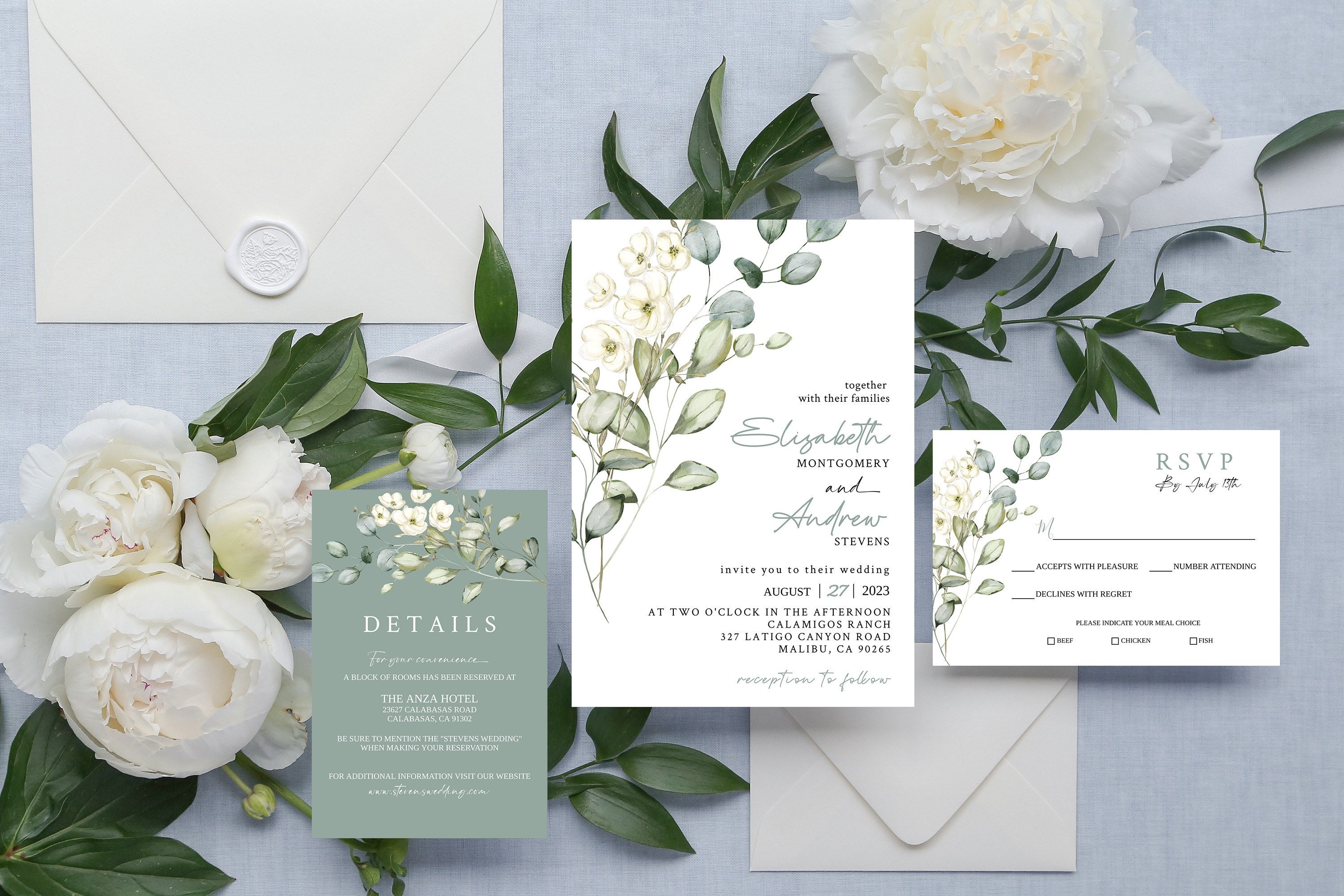 Sage Wedding Invitation | Sage Green | Sage Wedding Invites | 3 Piece ...