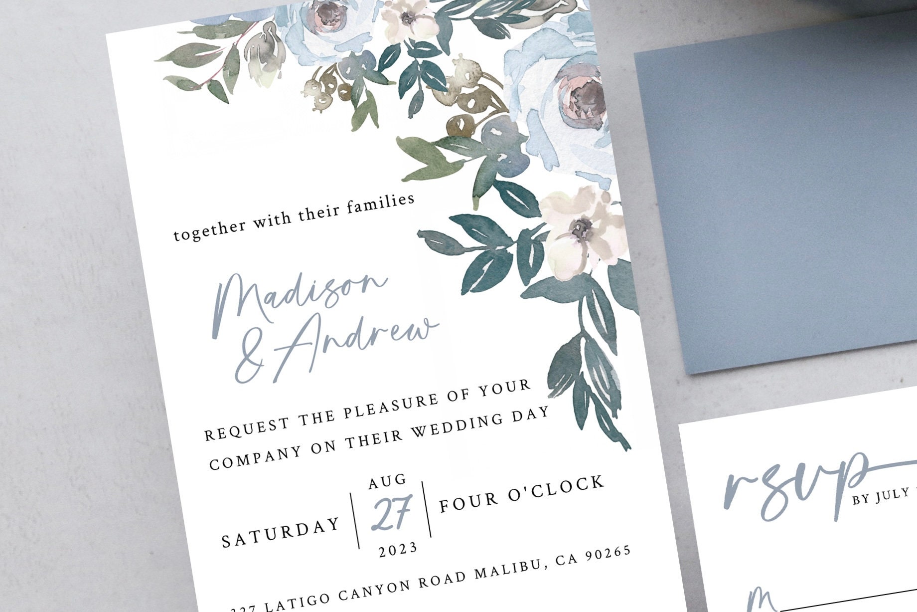 Dusty Blue Wedding Invitation | Dusty Blue | Classic Wedding Invites ...