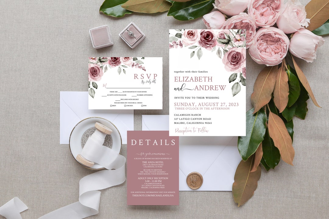 Dusty Rose Wedding Invitation | Dusty Rose | Dusty Rose Invites | 3 ...