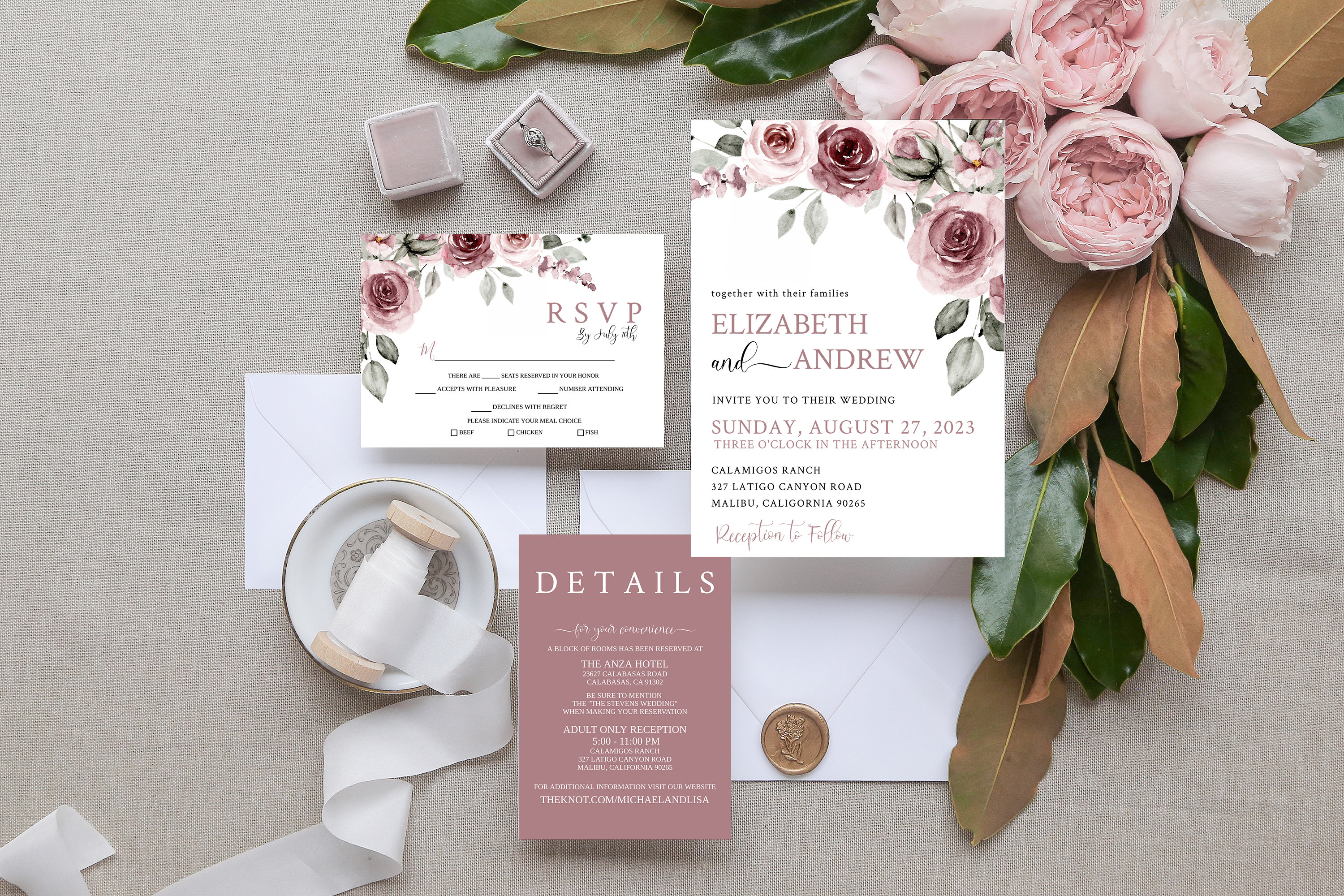 Dusty Rose Wedding Invitation | Dusty Rose | Dusty Rose Invites | 3 ...