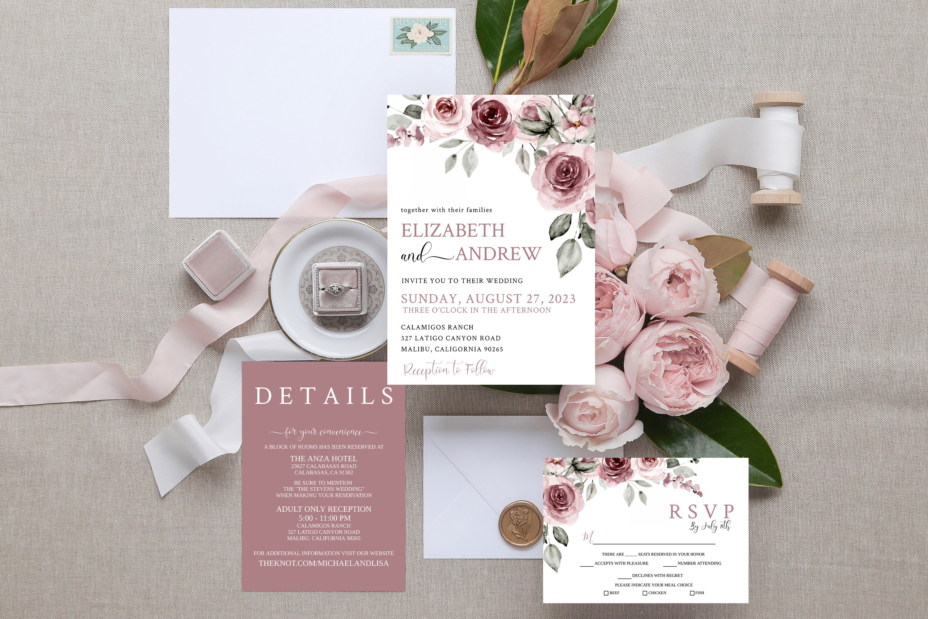 Dusty Rose Wedding Invitation | Dusty Rose | Dusty Rose Invites | 3 ...