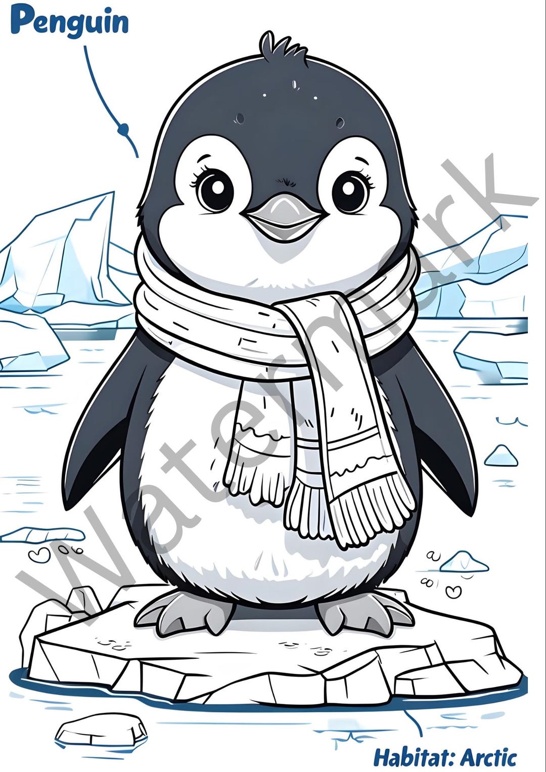 Educational Penguin Coloring Page Arctic Habitat Learning Activity for ...