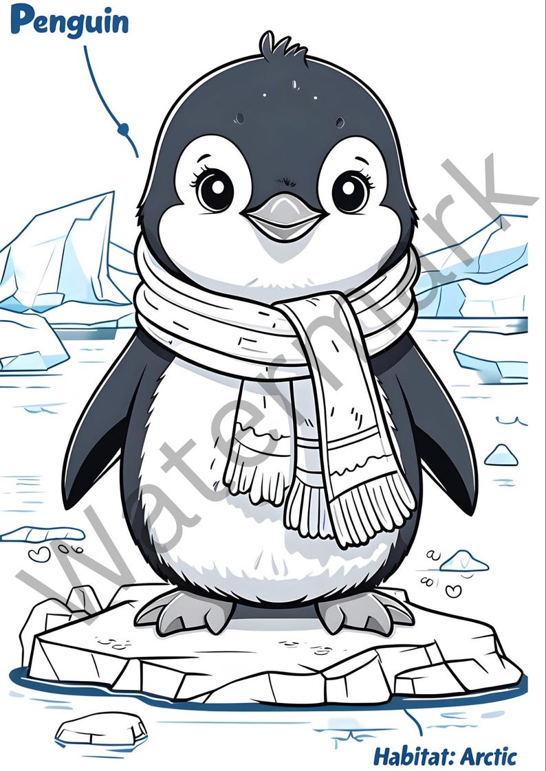 Educational Penguin Coloring Page Arctic Habitat Learning Activity for ...