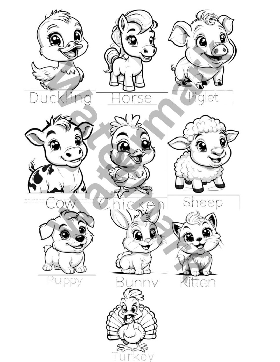 Farm Animal Coloring, Pre-school Traceable Activity Worksheet ...