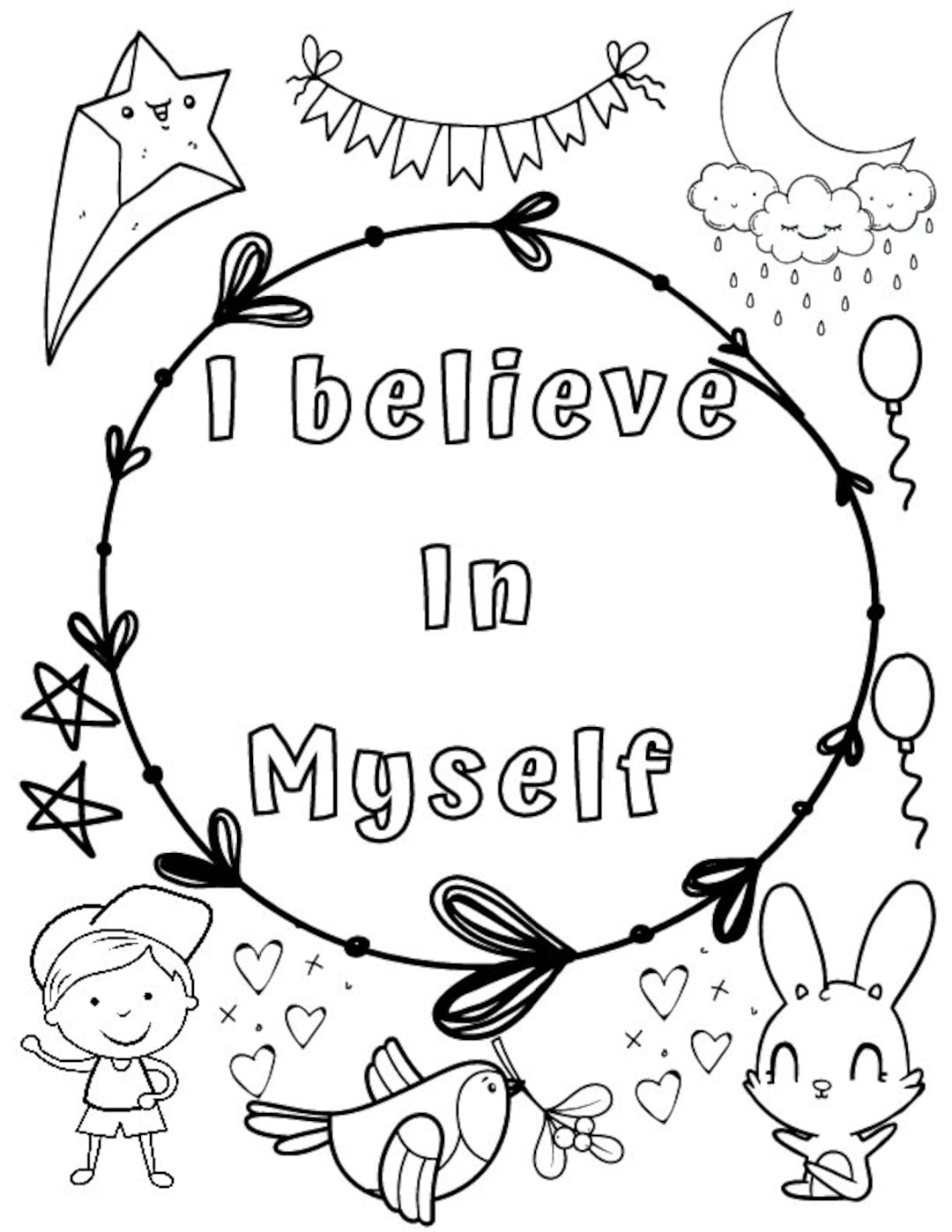 I Believe in Myself Positive Affirmation Coloring Page PNG Download ...