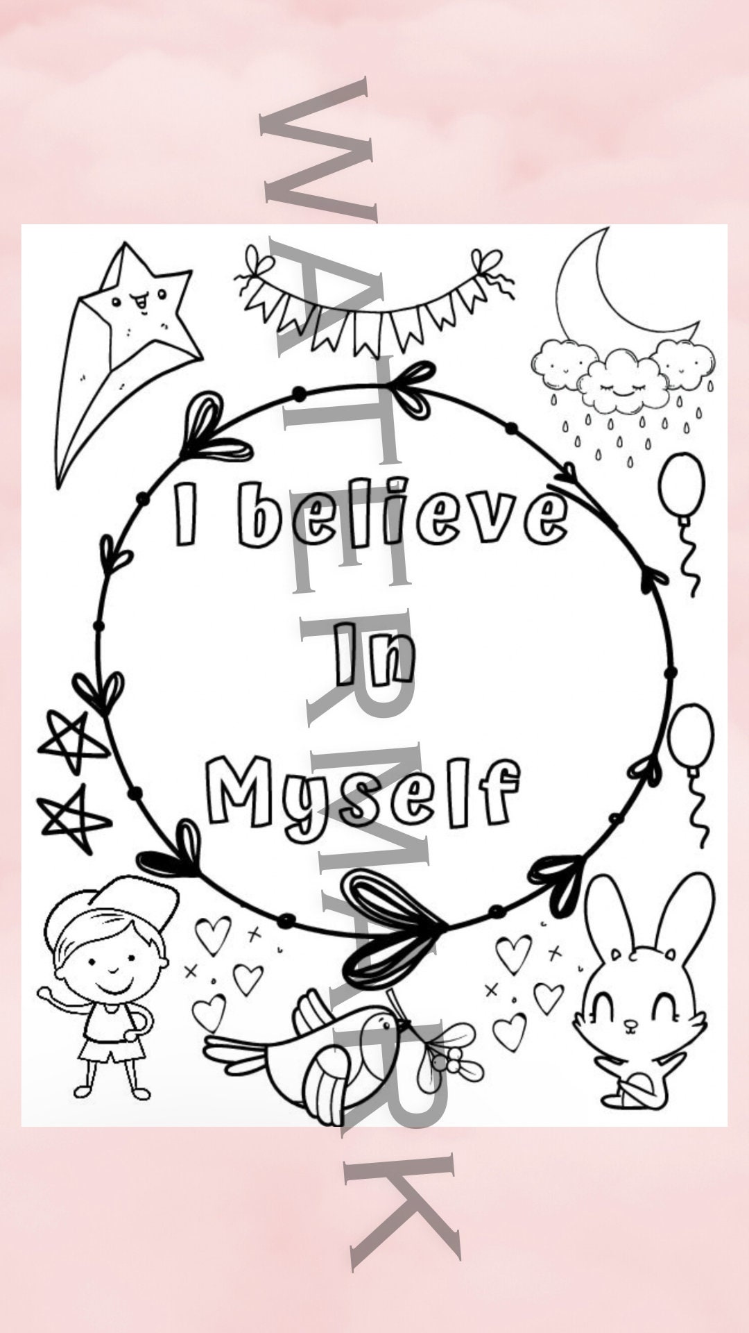 I Believe in Myself Positive Affirmation Coloring Page PNG Download ...