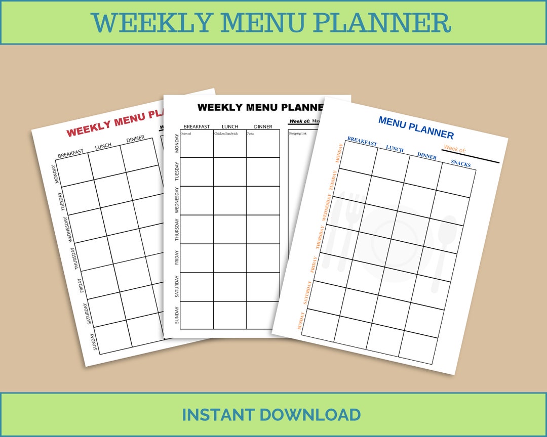 Editable Weekly Meal Planner | Fillable PDF | Printable Meal Planner ...