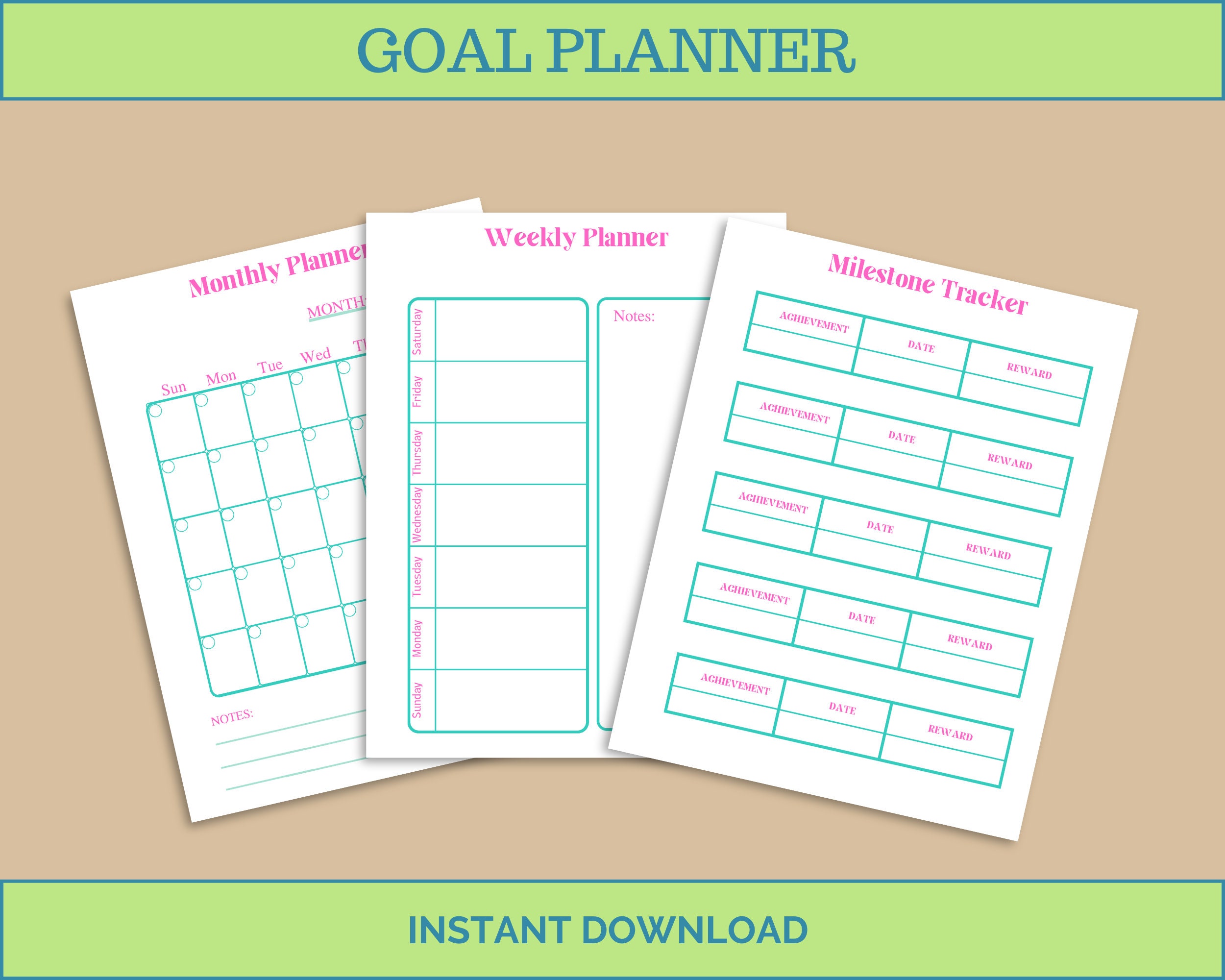 Printable Planner, Vision Board, Goal Tracker, Goal Planner Bundle 2022 ...