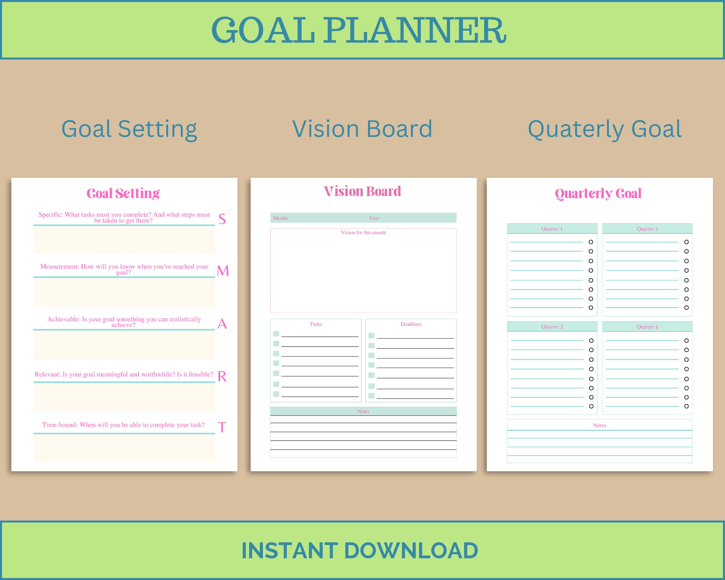 Printable Planner, Vision Board, Goal Tracker, Goal Planner Bundle 2022 ...