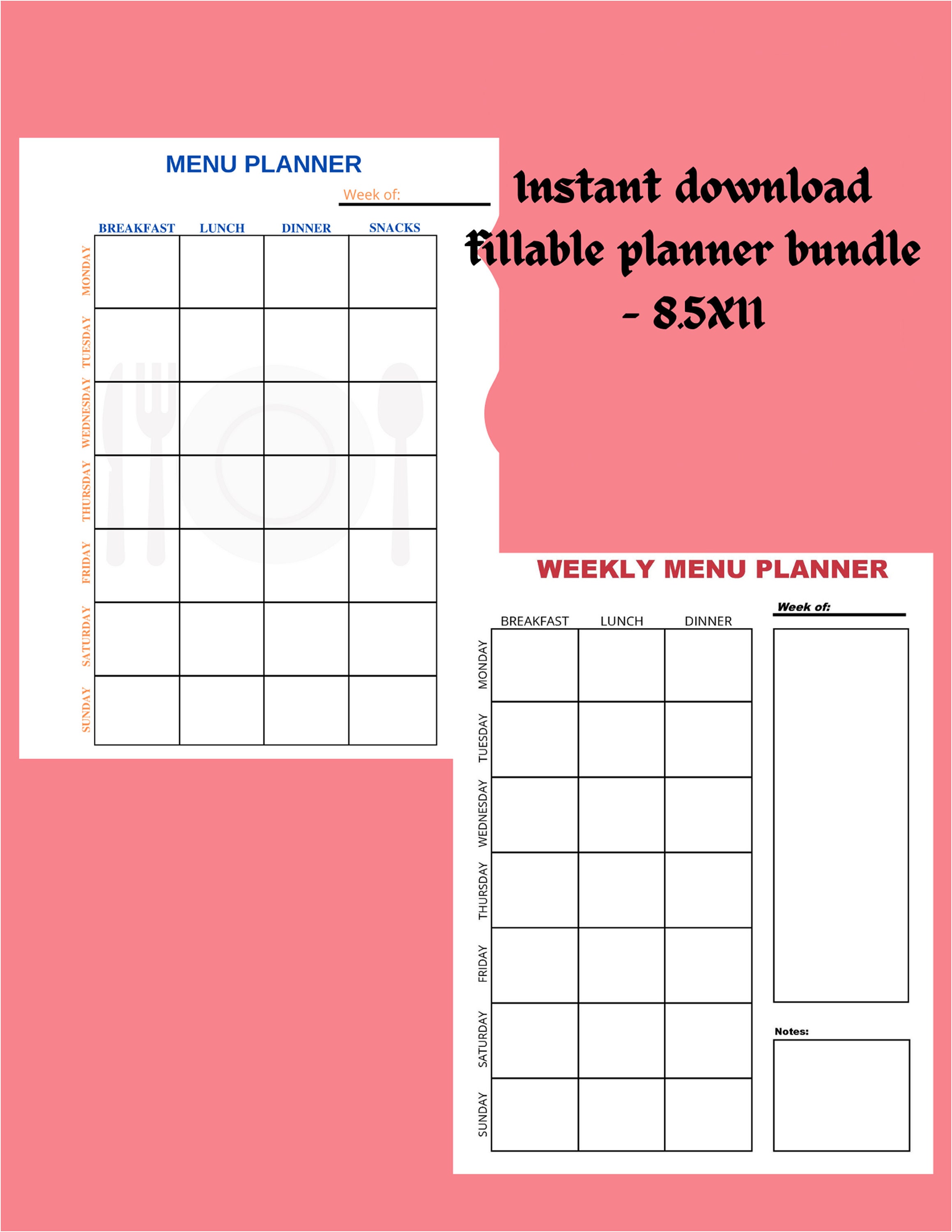 Editable Weekly Meal Planner Fillable PDF Printable Meal | Etsy