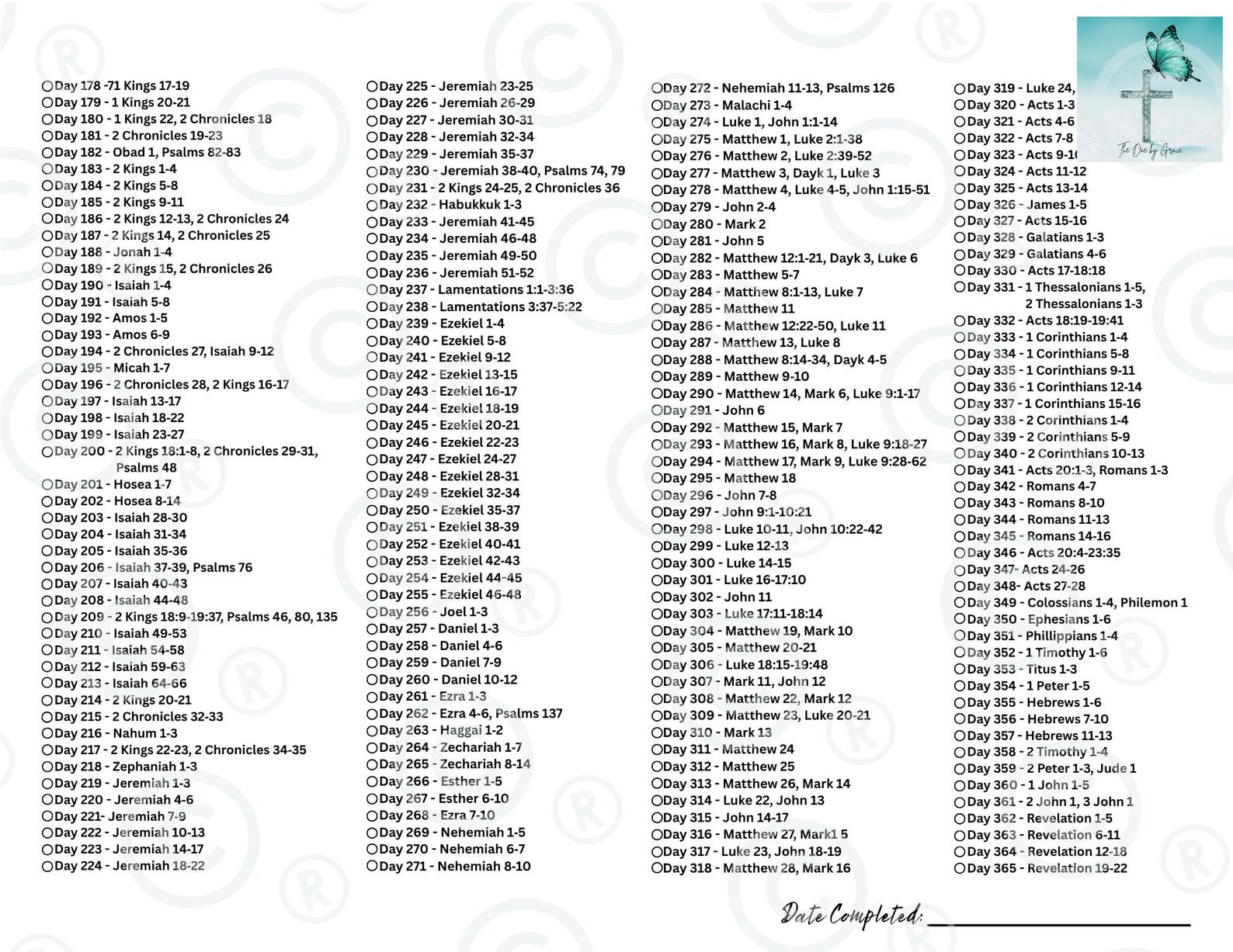 Printable One-year Chronological Bible Reading Plan | Letter & A4 ...