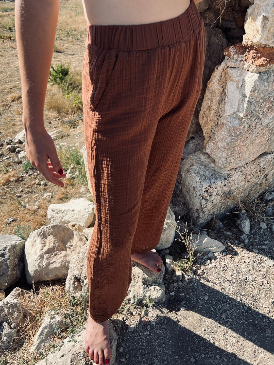 Brown Organic Cotton Pants. Lightweight Cotton Boho Pants. - Etsy