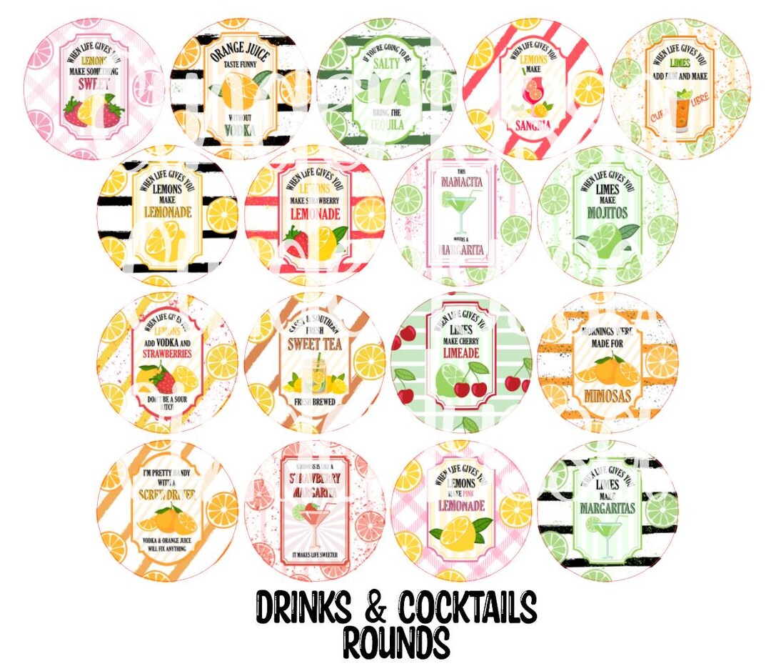 2.5 Inch Round Drinks & Cocktails Cardstock Only for Freshies ...