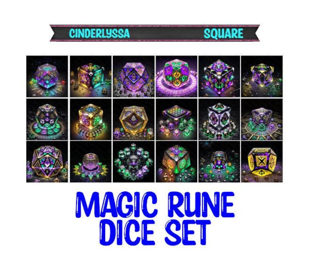 3 Inch Square: Magic Rune Dice Set Theme Cardstock/picture With Beveled ...