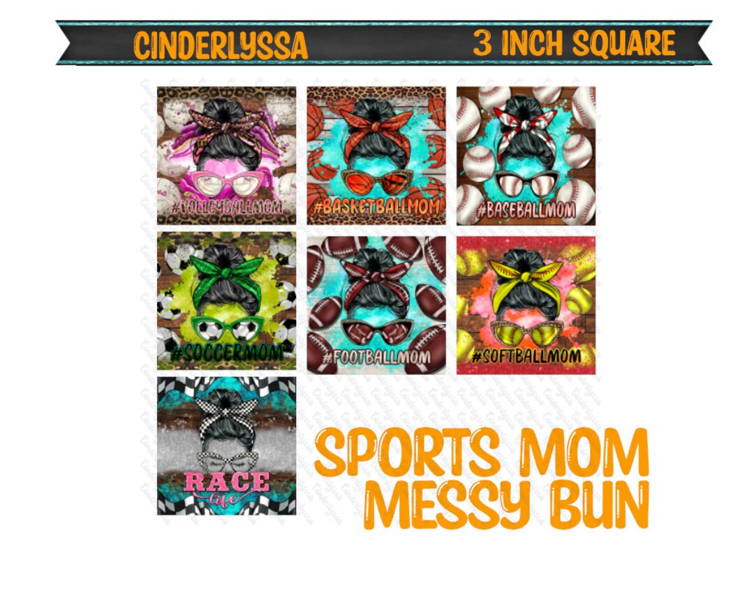 3 Inch Square: Sports Mom Messy Bun Theme Cardstock/picture With ...