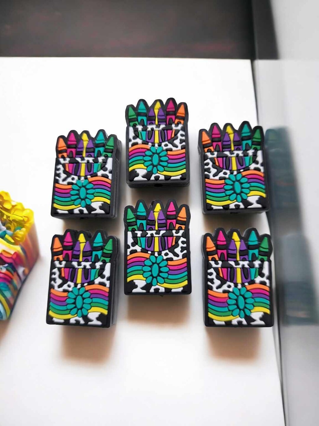 Crayon Box: Cow Print With Turquoise Gem Silicone Focal Bead - 0831 - Etsy