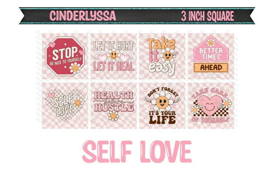 3 Inch Square: Self Love Theme Cardstock/picture With Beveled Edge ...