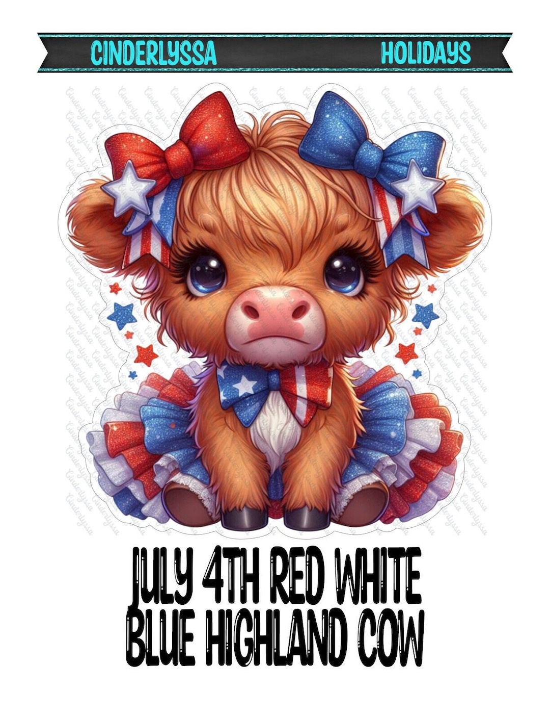 July 4th Red White Blue Highland Cow Girl: American Flag Cardstock ...